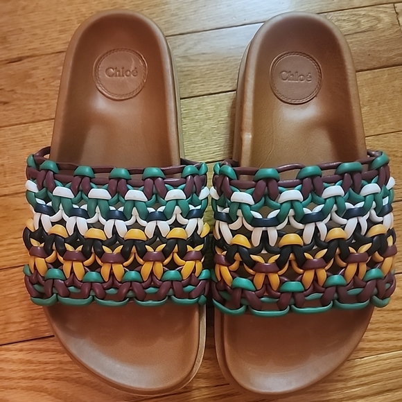 Chloe | Shoes | Chloe Wavy Leather Multicolored Flatform Slide Sandals ...